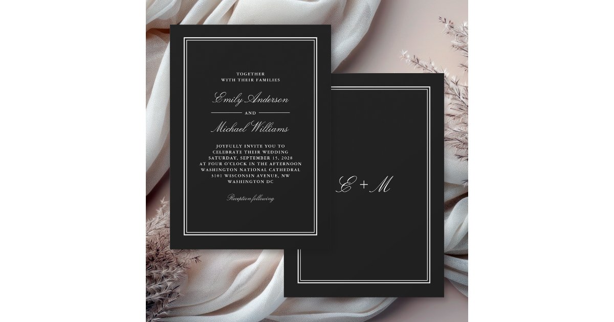 Simple Black Classic Elegant Wedding Invitation | Zazzle