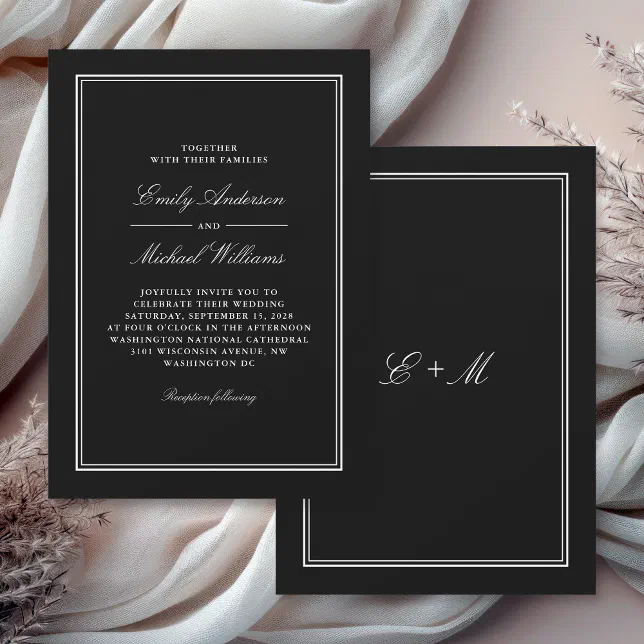 Simple Black Classic Elegant Wedding Invitation | Zazzle