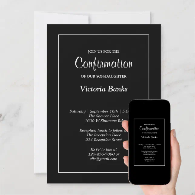 Simple Black Confirmation Invitation | Zazzle