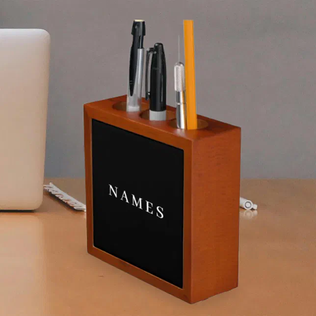 Simple Black Custom Add Your Name Elegant Desk Organizer | Zazzle