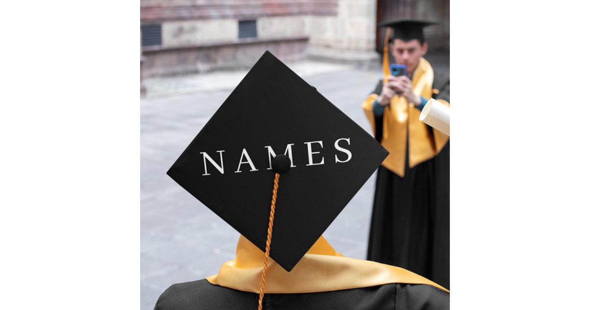 Simple Black Custom Add Your Name Elegant Graduation Cap Topper | Zazzle