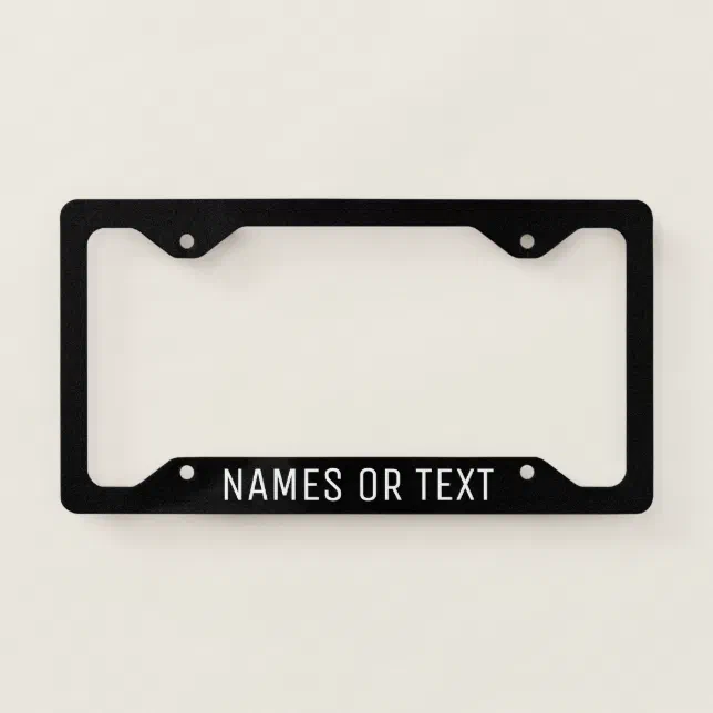Simple Black Custom Name Wording Modern License Plate Frame | Zazzle