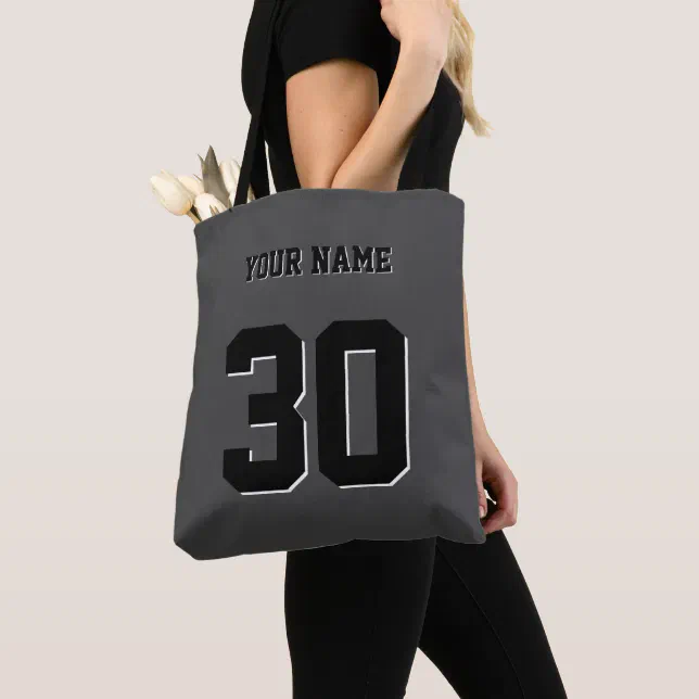 Simple Black Custom Number and Name Tote Bag | Zazzle