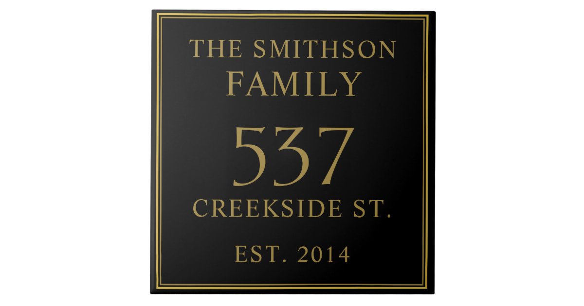 Simple Black Date Established Address House Plaque Ceramic Tile | Zazzle
