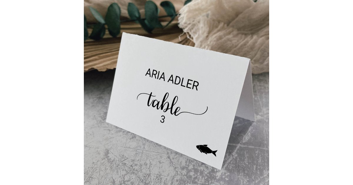Simple Black Fish Meal Option Place Card | Zazzle