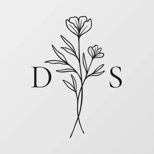 Simple Black Floral Outline Monogram Wedding Floor Decals | Zazzle