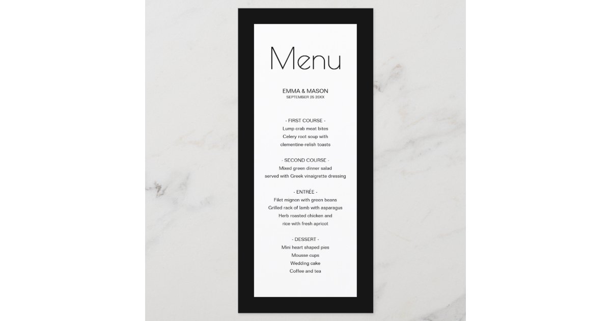 Simple Black Frame Menu | Zazzle