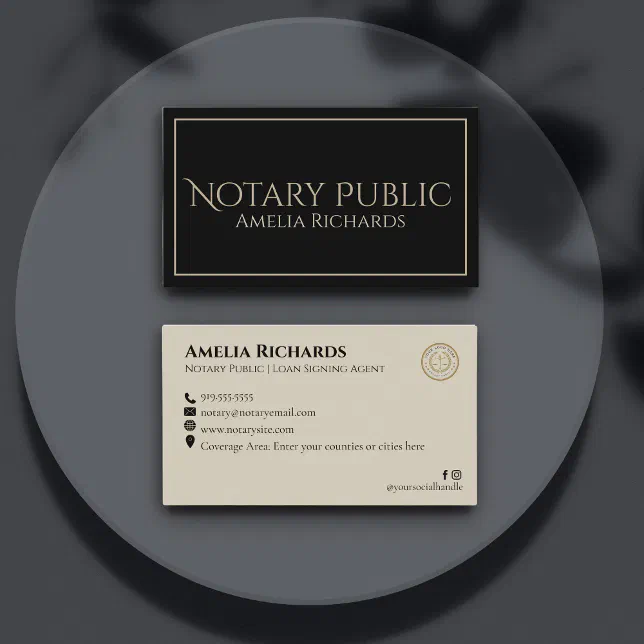 Simple Black & Gold Elegant Frame Notary Public Business Card | Zazzle