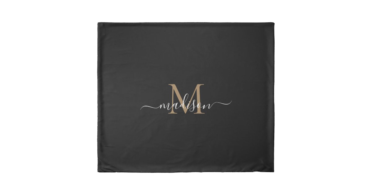 Simple Black Gold Monogram Elegant Girly Script Duvet Cover | Zazzle