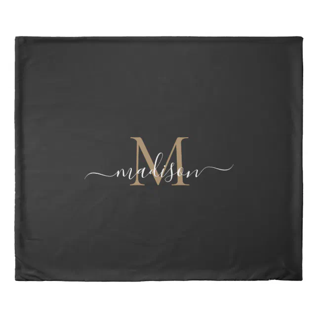 Simple Black Gold Monogram Elegant Girly Script Duvet Cover | Zazzle