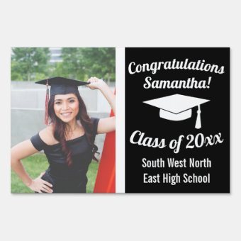 Simple Black Graduation Photo Congratulations Grad Sign | Zazzle