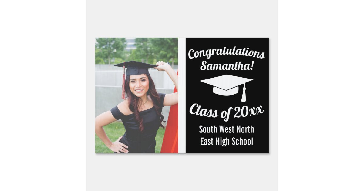 Simple Black Graduation Photo Congratulations Grad Sign | Zazzle