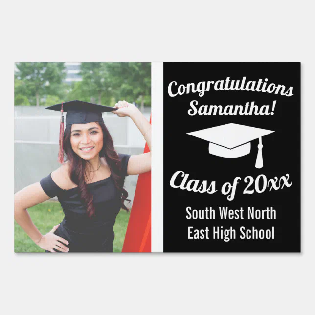 Simple Black Graduation Photo Congratulations Grad Sign | Zazzle