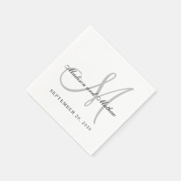 Simple Black Grey Monogram Elegant Wedding Napkins | Zazzle