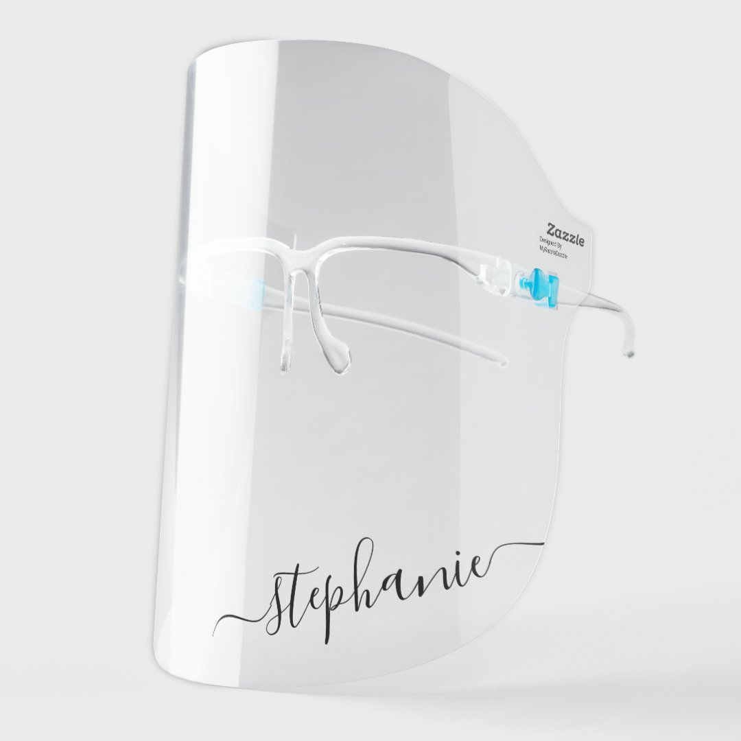 Simple Black Handwritten Calligraphy Signature Face Shield | Zazzle