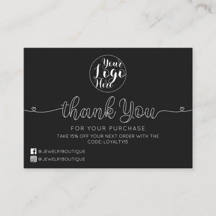 Simple Black Handwritten Hearts Customer Thank You Business Card | Zazzle