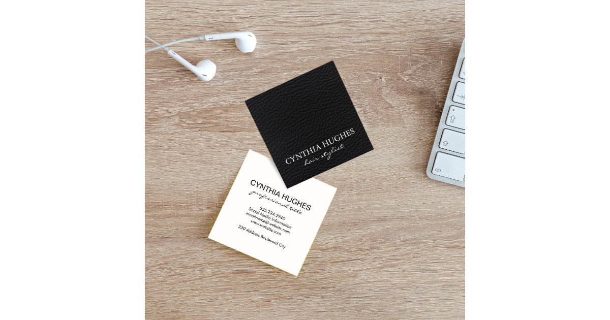 Simple Black Leather Square Business Card | Zazzle