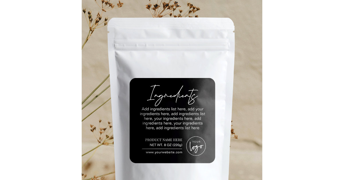 Simple Black Logo Business Product Ingredients Square Sticker | Zazzle