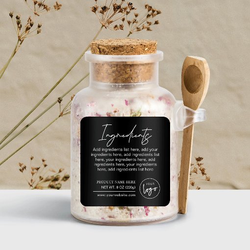 Simple Black Logo Business Product Ingredients Square Sticker | Zazzle