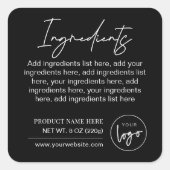 Simple Black Logo Business Product Ingredients Square Sticker | Zazzle