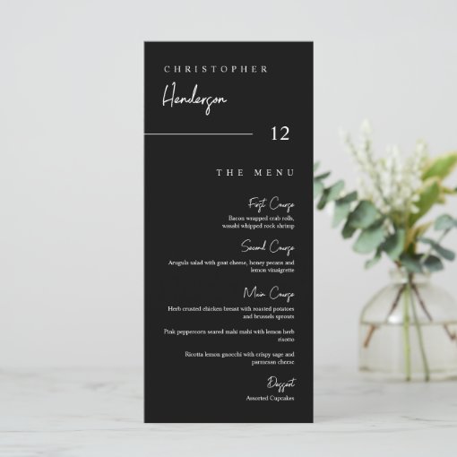 Simple Black Menu Table Escort Thank You Placecard | Zazzle