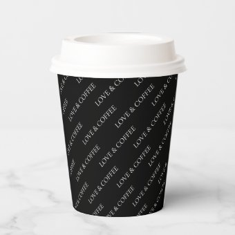 Simple Black Minimal Custom Text Pattern Paper Cup | Zazzle