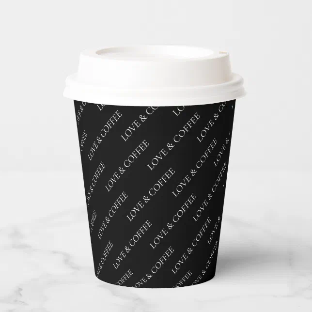 Simple Black Minimal Custom Text Pattern Paper Cup | Zazzle