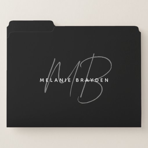 Simple Black Minimalist Two Monogram Name File Folder | Zazzle