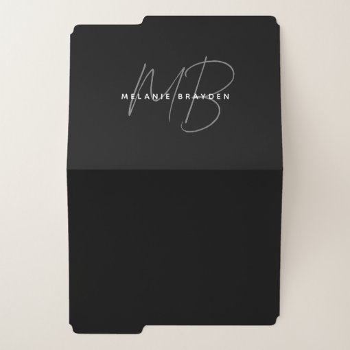 Simple Black Minimalist Two Monogram Name File Folder | Zazzle