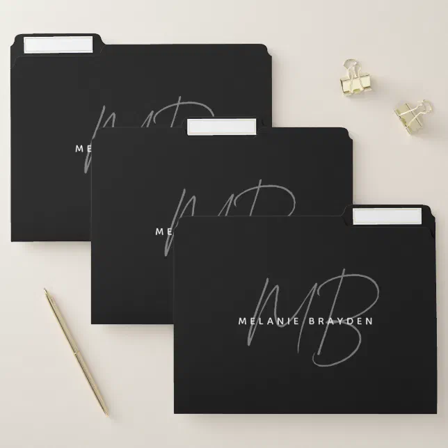 Simple Black Minimalist Two Monogram Name File Folder | Zazzle