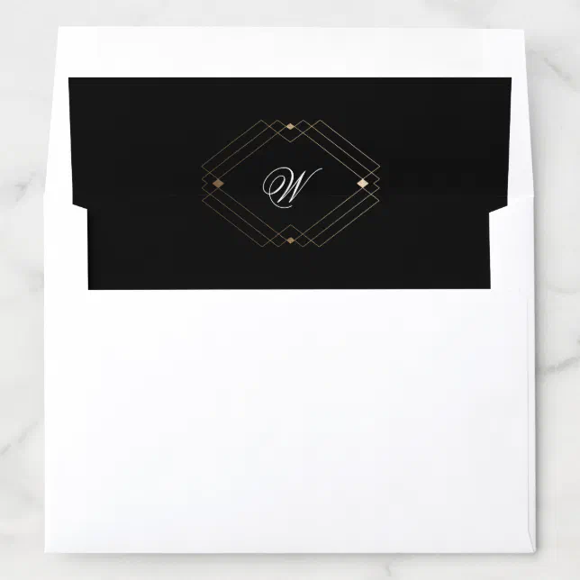 Simple Black Modern Geometric Gold Wedding Envelope Liner | Zazzle