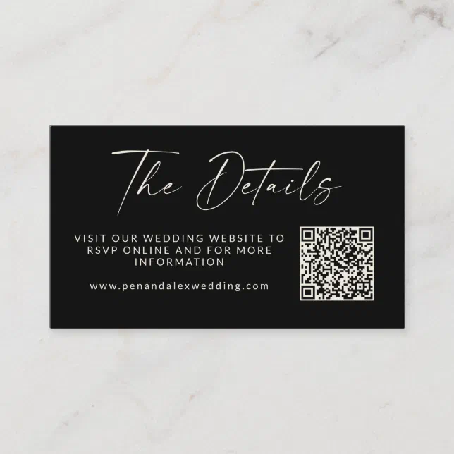 Simple Black Modern Script Wedding QR Code Website Enclosure Card | Zazzle