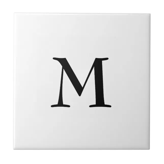 Simple black monogram on white ceramic tile | Zazzle