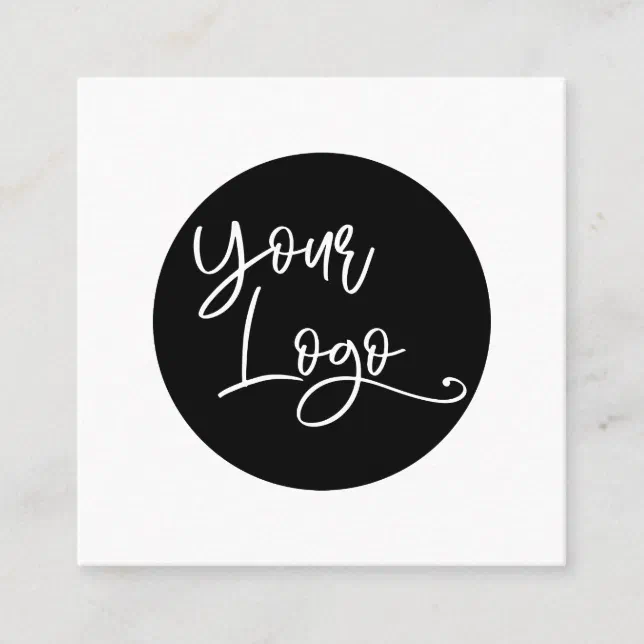 Simple Black on White Add Your Custom Logo Square Business Card | Zazzle