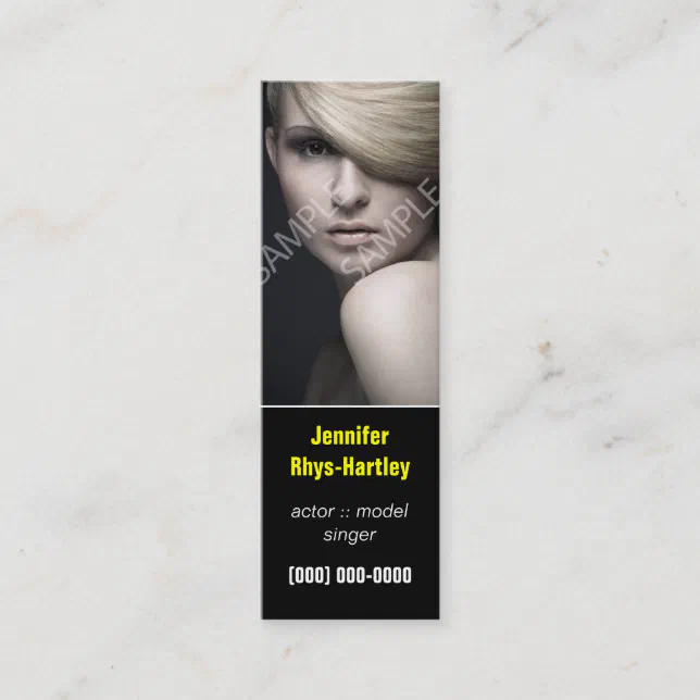 Simple Black Panel Headshot Mini Business Card | Zazzle