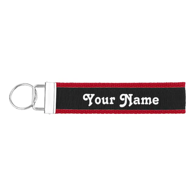 Simple Black Personalized Custom Name Wrist Keychain | Zazzle