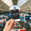 Simple Black Personalized Volunteer Ask Me Badge | Zazzle