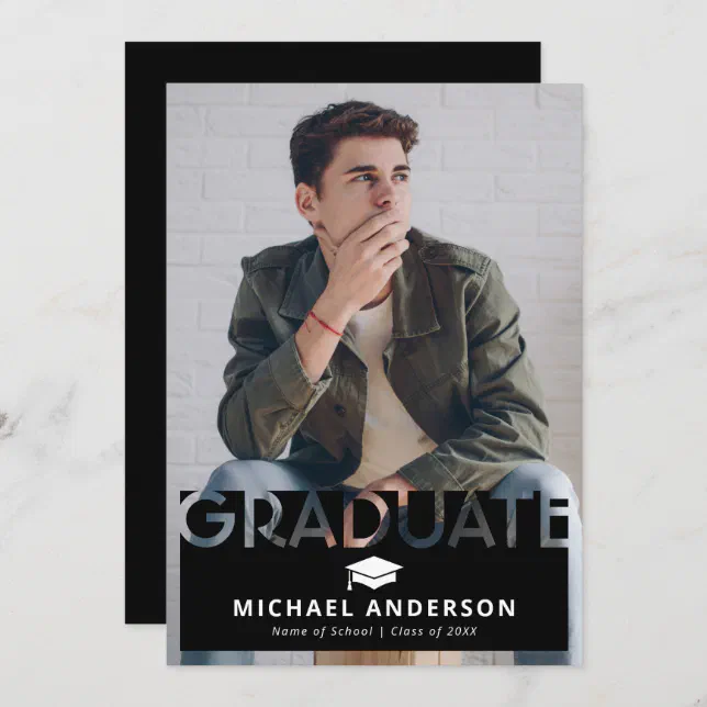 Simple Black Photo Graduation Announcement | Zazzle