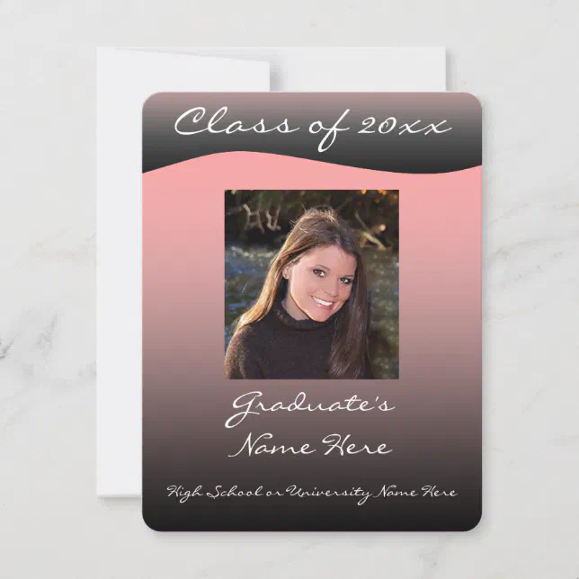 Simple Black & Pink Wave Graduation Announcement | Zazzle