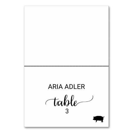 Simple Black Pork Meal Option Place Card | Zazzle.com