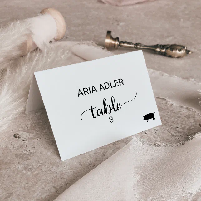 Simple Black Pork Meal Option Place Card | Zazzle
