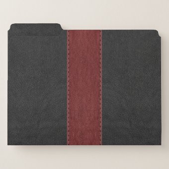 Simple Black & Red Stitched Faux Leather File Folder | Zazzle