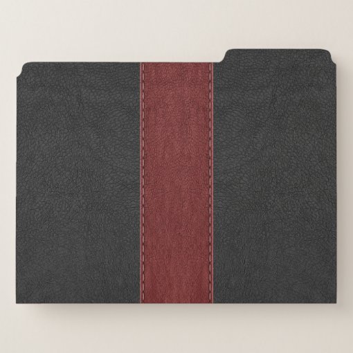 Simple Black & Red Stitched Faux Leather File Folder | Zazzle
