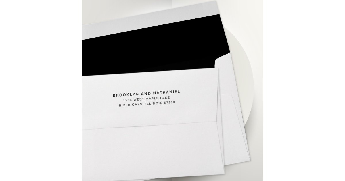 Simple Black Return Address Lined Envelope | Zazzle