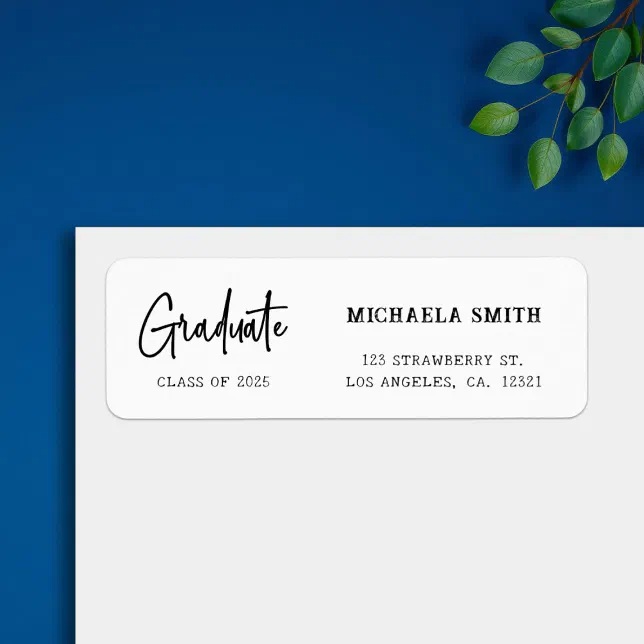 Simple Black Script Graduation Return Address Label | Zazzle