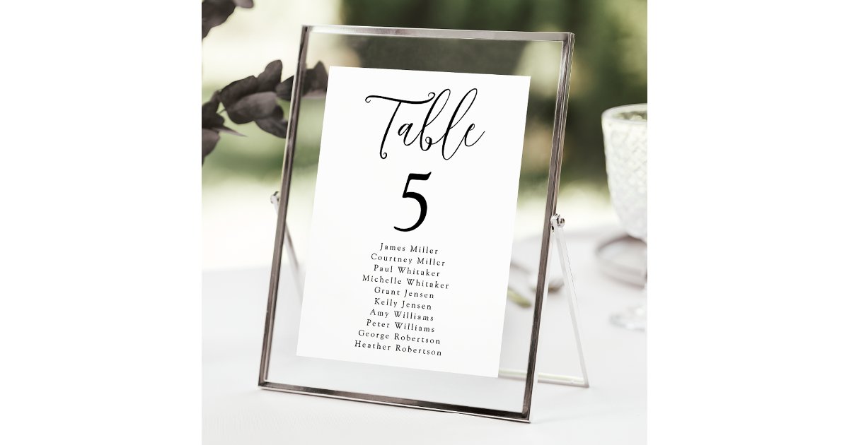 Simple Black Script Table Number Seating Chart | Zazzle