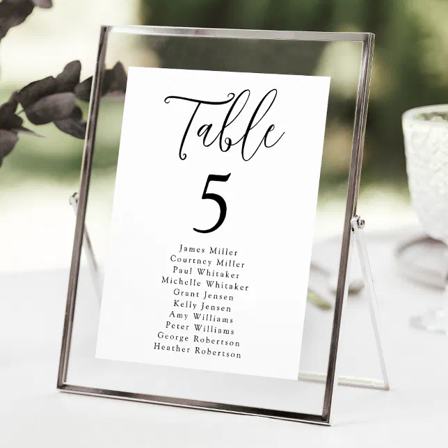 Simple Black Script Table Number Seating Chart | Zazzle