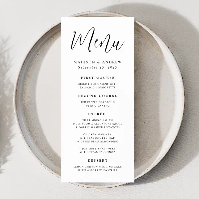 Simple Black Script Wedding Menu | Zazzle