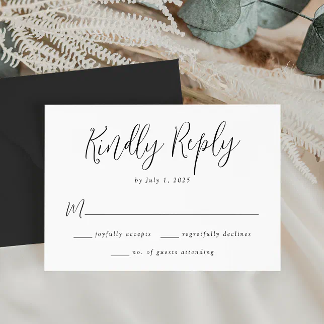 Simple Black Script Wedding RSVP Card | Zazzle