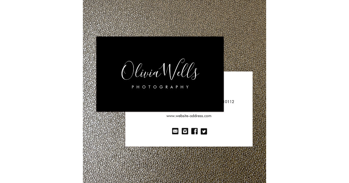 Simple Black Signature Script Social Media Icons Business Card | Zazzle